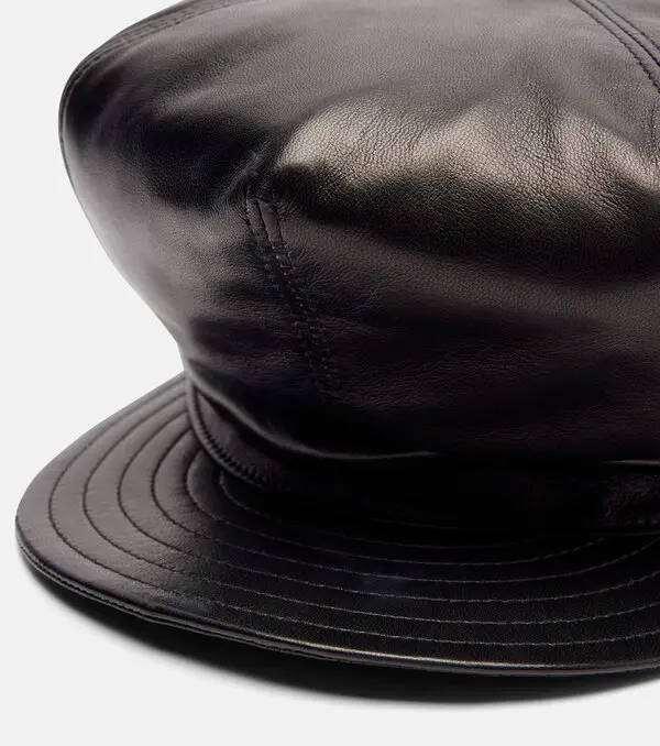 Valentino Garavani Vlogo Leather Newsboy Cap