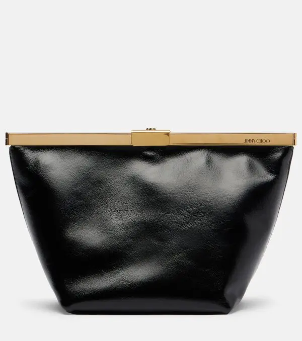 JIMMY CHOO Ganache Leather Clutch - Black