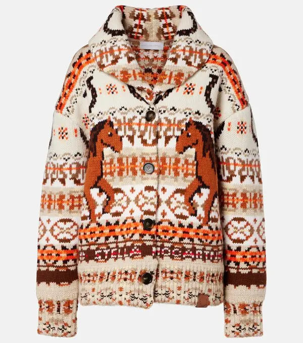 Stella McCartney Intarsia Virgin Wool Shawl Collar Cardigan - Multicoloured