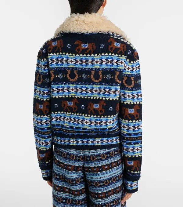 Stella McCartney Intarsia Virgin Wool Zip-up Cardigan With Shearling Collar - Multicoloured