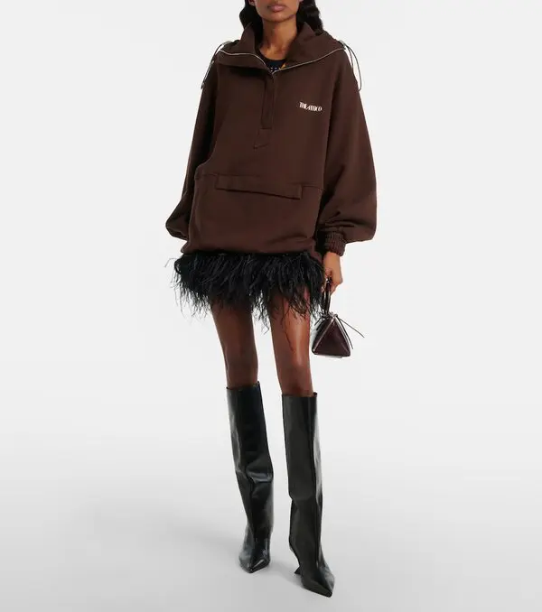 Attico Sheer Feather-trimmed Miniskirt