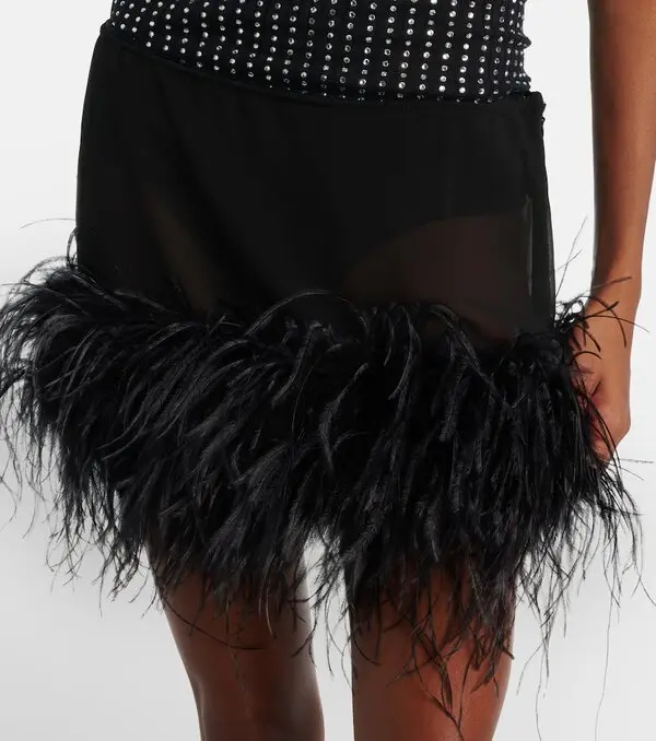 Attico Sheer Feather-trimmed Miniskirt