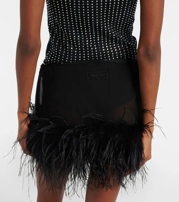 Attico Sheer Feather-trimmed Miniskirt