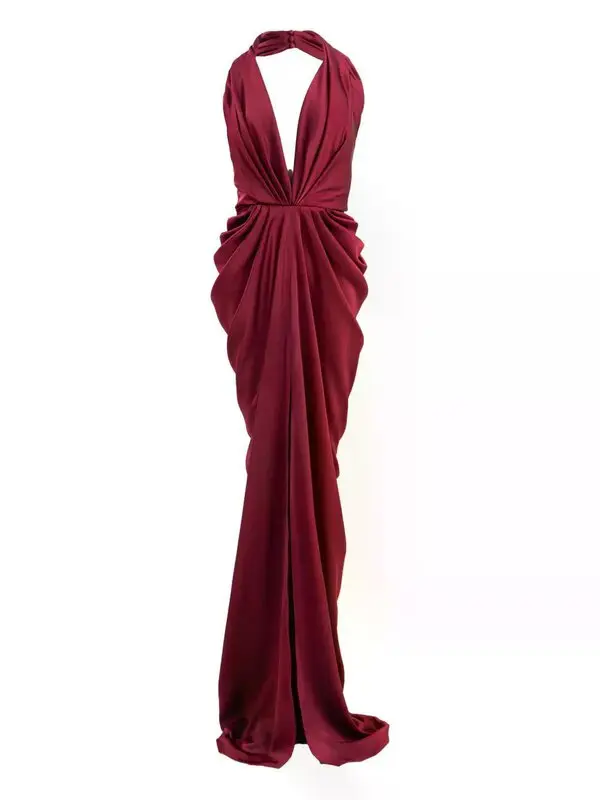 ANA RADU Draped Halterneck Maxi Dress - Red