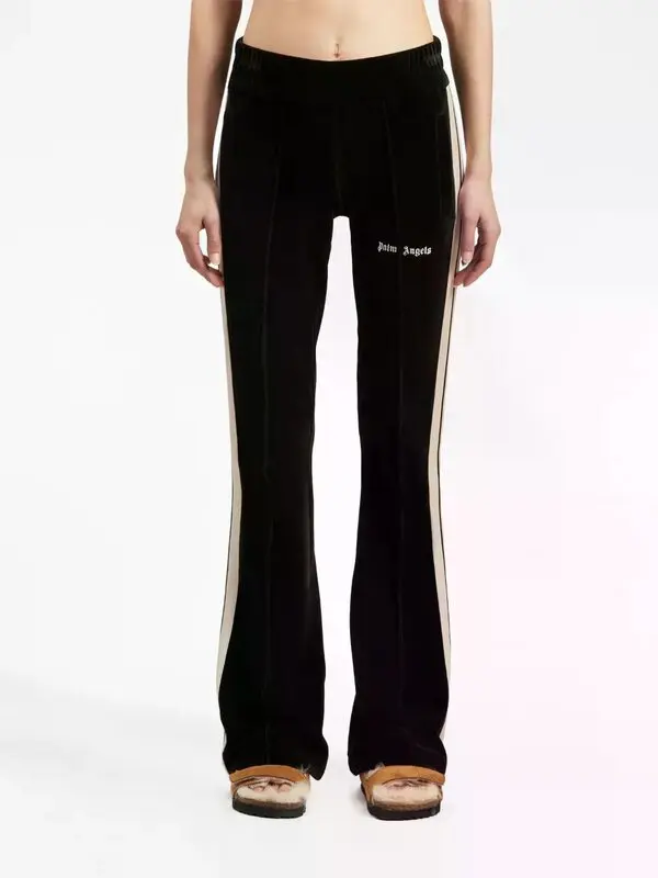 Palm Angels Velvet Track Pants With Side Stripe Detailing - Black