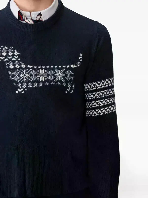Thom Browne Hector Dog Motif 4-bar Stripe Detail Crew Neck Sweater