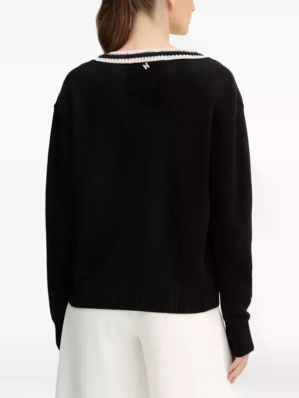 SILVIAN HEACH V-neck Sweater With Striped Trim And Logo Charm