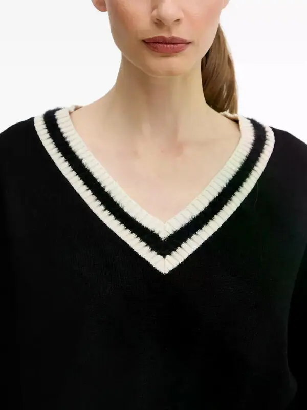 SILVIAN HEACH V-neck Sweater With Striped Trim And Logo Charm