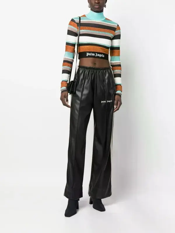 Palm Angels Striped Lurex Turtleneck Top - Blue