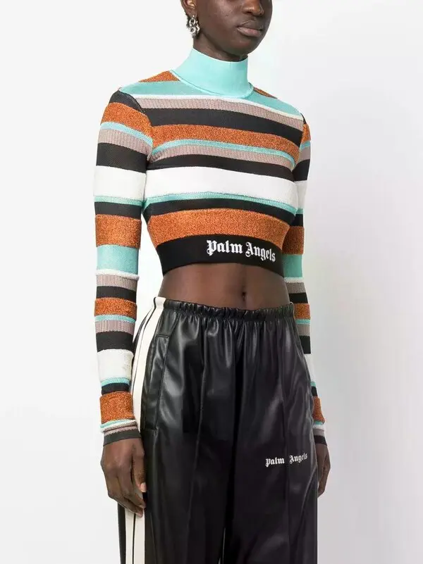 Palm Angels Striped Lurex Turtleneck Top