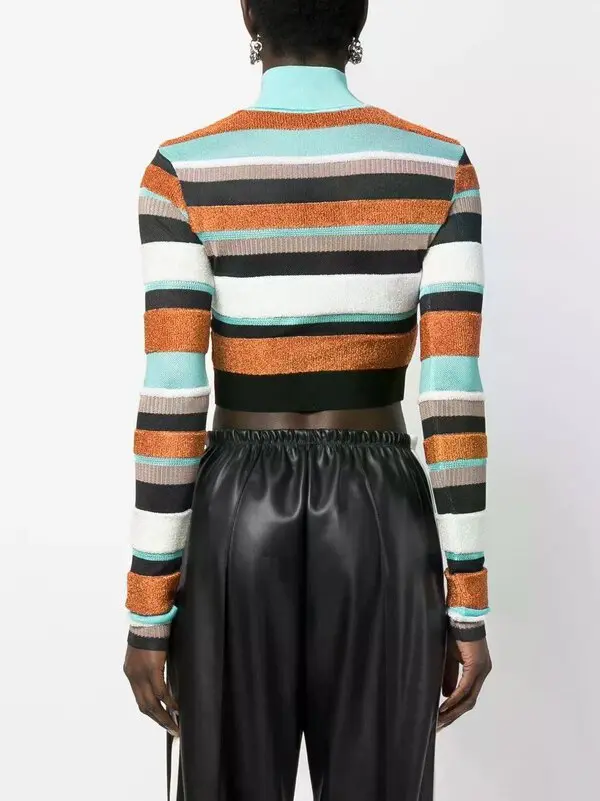 Palm Angels Striped Lurex Turtleneck Top