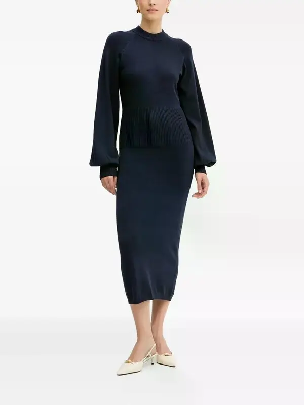 SILVIAN HEACH Balloon-sleeve Ribbed Midi Dress