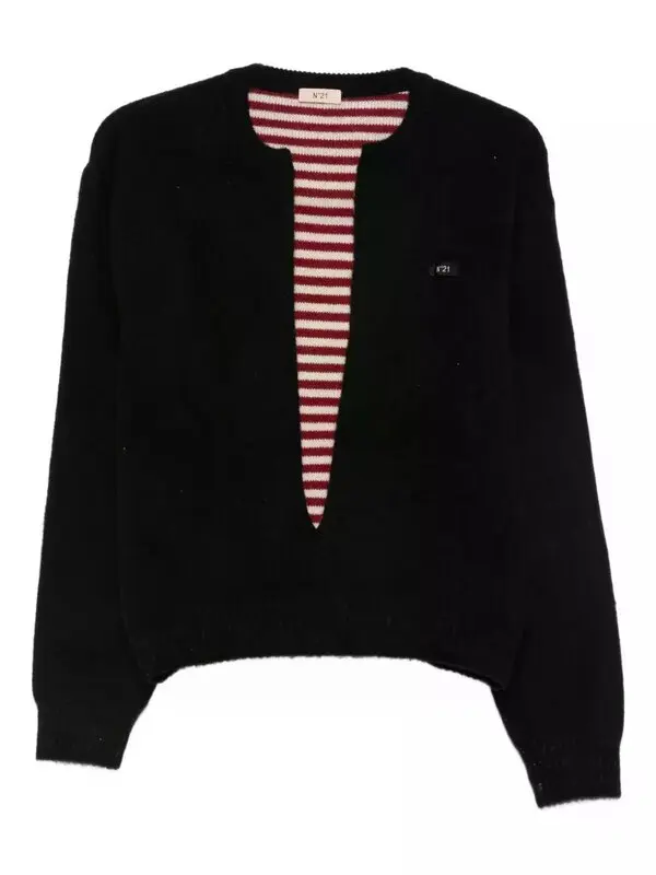 N°21 Plunging V-neck Sweater With Striped Lining - Black