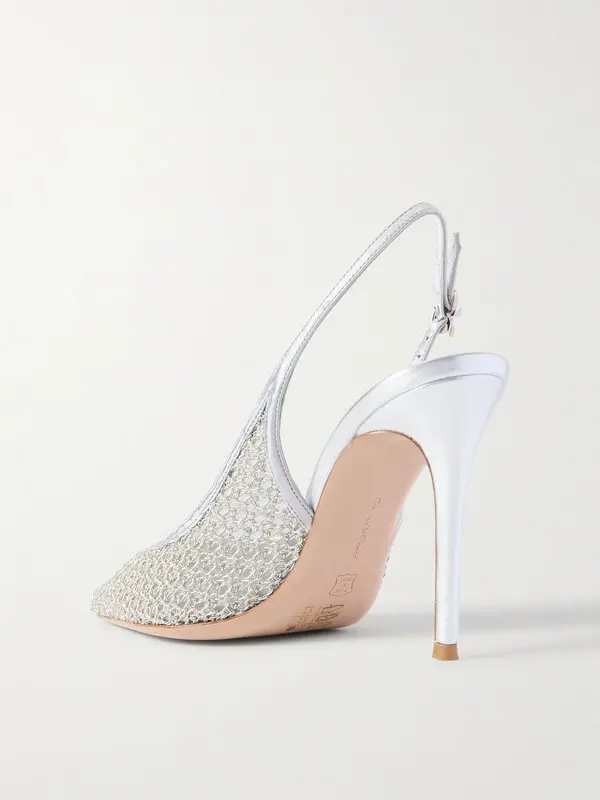 GIANVITO ROSSI Itaca 95 Metallic Leather-trimmed Embellished Mesh Slingback Pumps