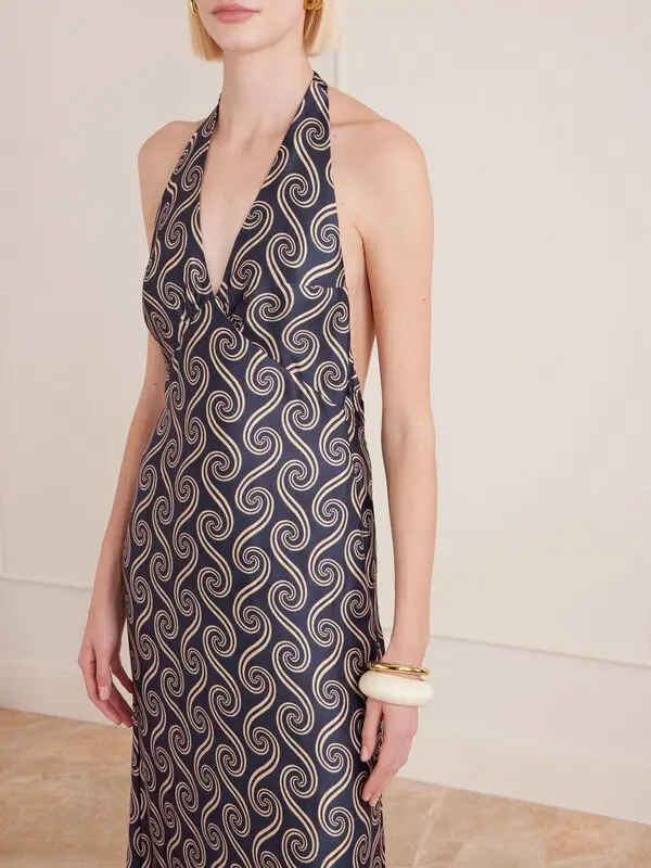 Faithfull The Brand Elidia Printed Satin Halterneck Maxi Dress