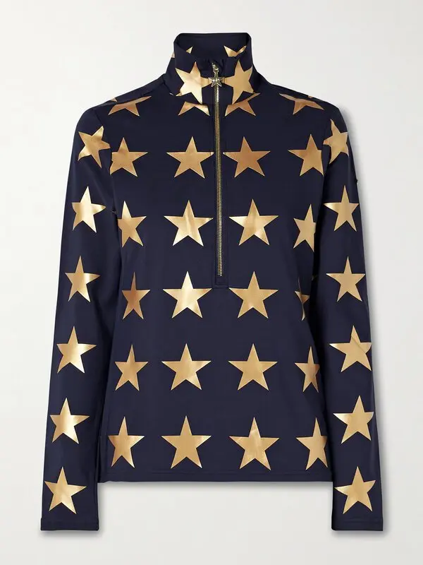 Goldbergh Lunaria Metallic Printed Stretch Recycled-jersey Base Layer - Blue