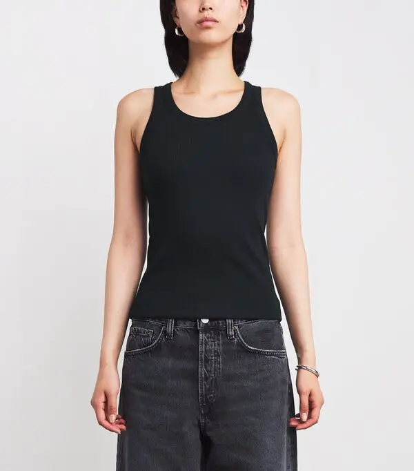 Vince Ribbed Tank Top - Black