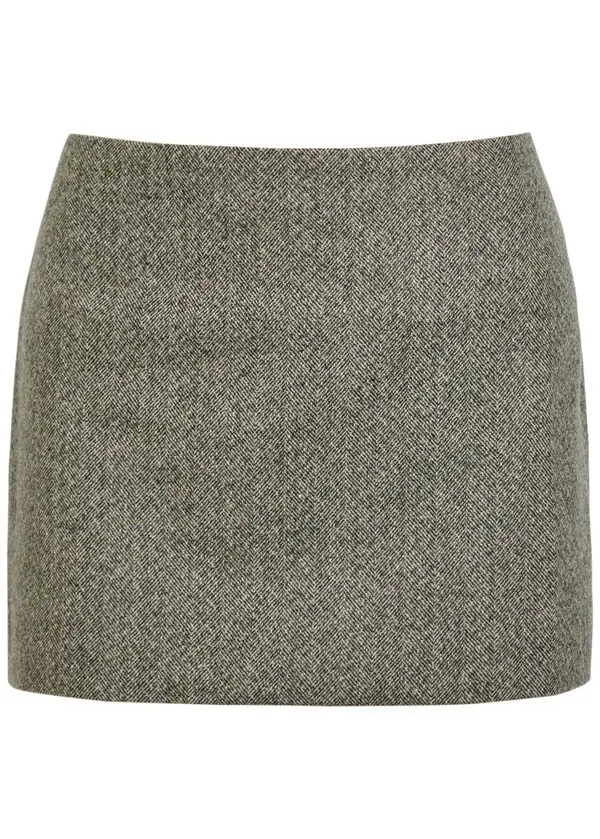 REFORMATION Carla Herringbone Tweed Mini Skirt - Grey