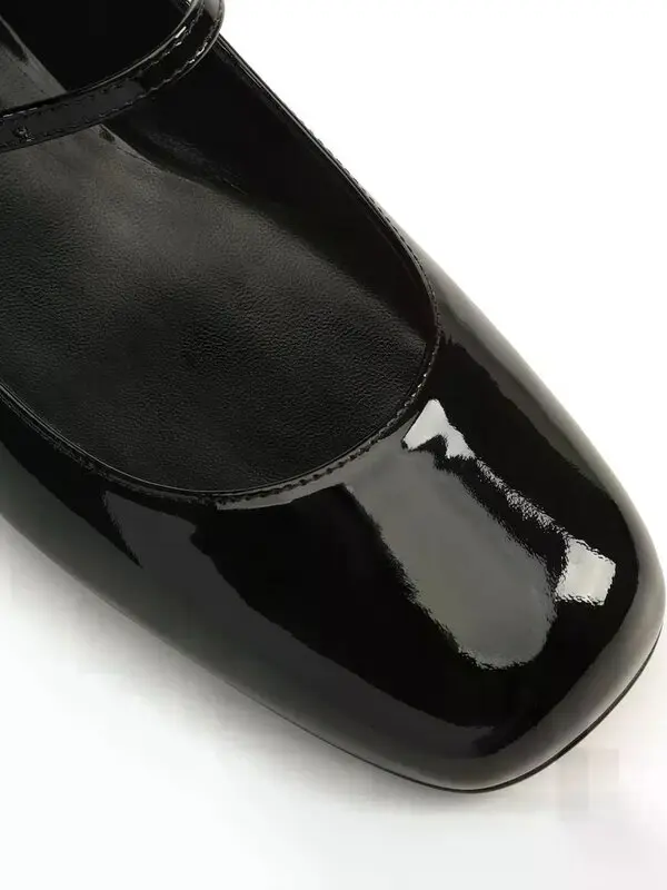 SERGIO ROSSI Patent Leather Ballet Flats With Double Buckle And Tie Ankle Strap