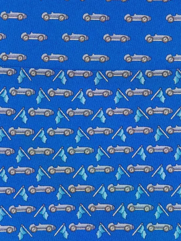 FERRAGAMO Race Print Silk Neck Tie - Blue