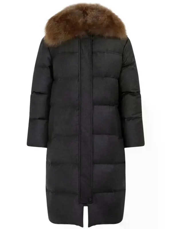 YVES SALOMON Quilted Coat With Faux Fur Collar - Grey
