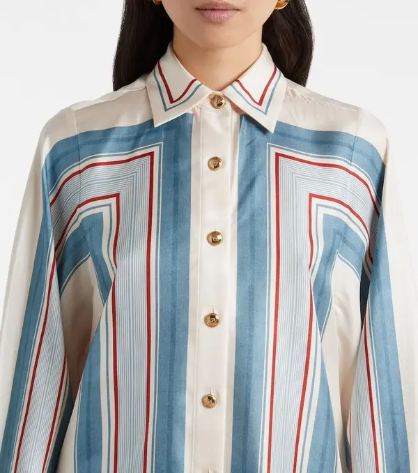 Zimmermann Striped Silk Shirt With Scarf Detail