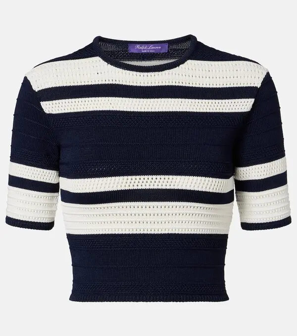Ralph Lauren Knitted Striped Cropped Top - Blue