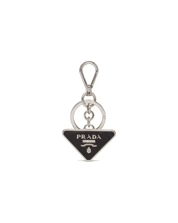 Prada Saffiano Leather And Metal Keychain - Black