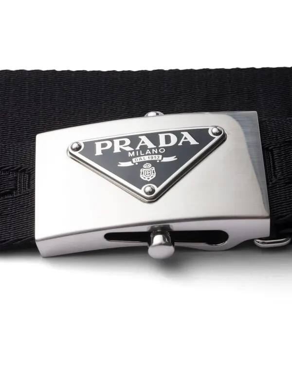 Prada Woven Re-nylon Belt With Enamelled Logo Buckle