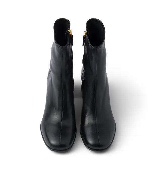 Prada Stretch Nappa Leather Booties With Block Heel