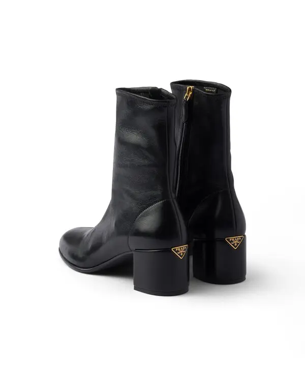 Prada Stretch Nappa Leather Booties With Block Heel