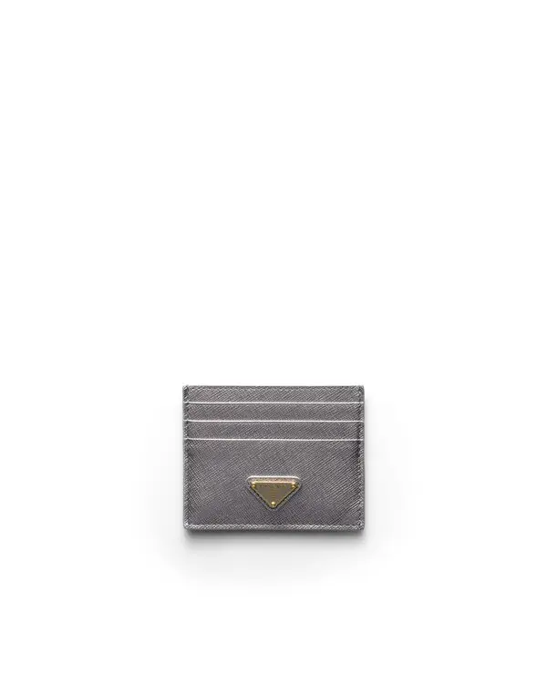 Prada Saffiano Leather Card Holder - Chrome