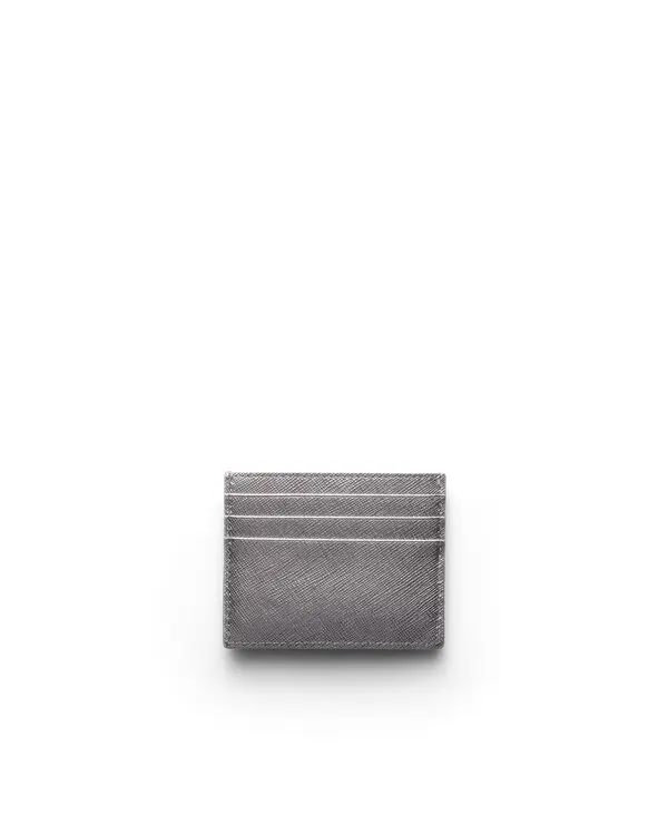 Prada Saffiano Leather Card Holder - Chrome