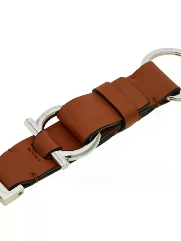 FERRAGAMO Leather Gancini Strap Keyring - Brown
