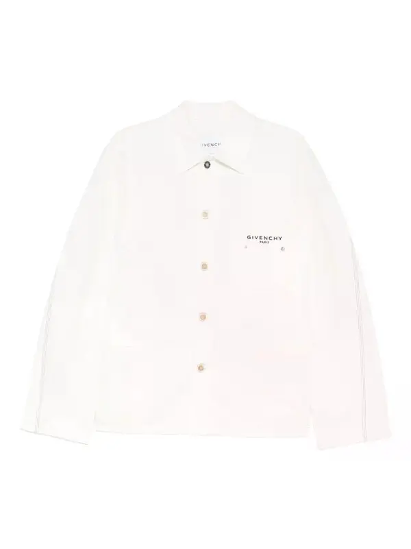 Givenchy Embroidered-logo Chest-pocket Denim Jacket - Neutrals