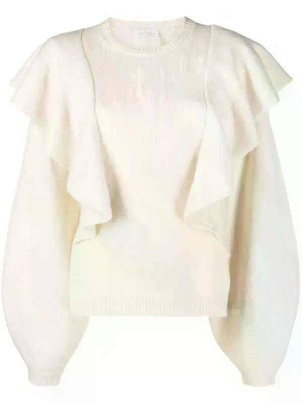 Chloé Ruffle Detail Cashmere Jumper - Neutrals