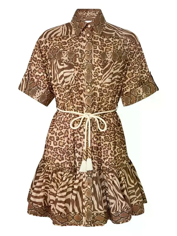 Zimmermann Animal Print Tiered Mini Dress - Brown