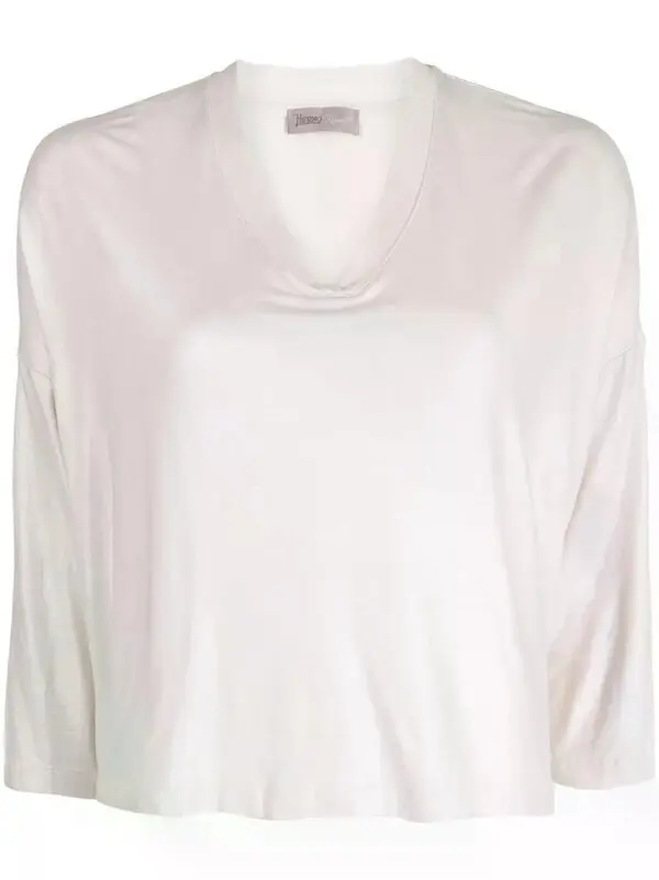 Herno Satin V-neck T-shirt - Neutrals