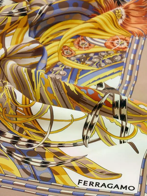 FERRAGAMO Rooster-print Silk Scarf - Neutrals