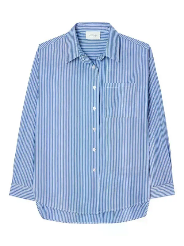 American Vintage Zatybay Striped Button Shirt - Blue