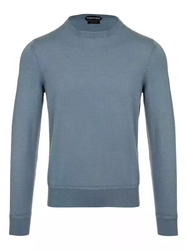 TOM FORD Crew Neck Long Sleeve Fine Knit Top - Blue