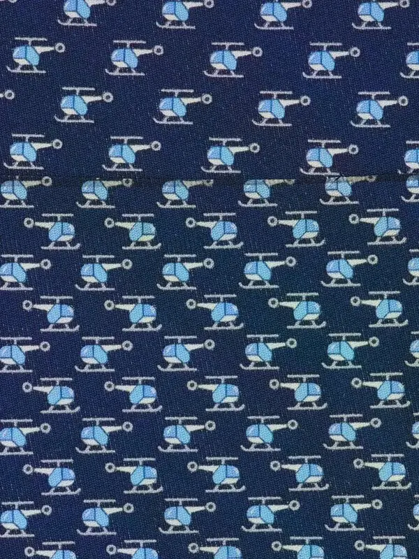 FERRAGAMO Helicopter Print Silk Neck Tie - Blue