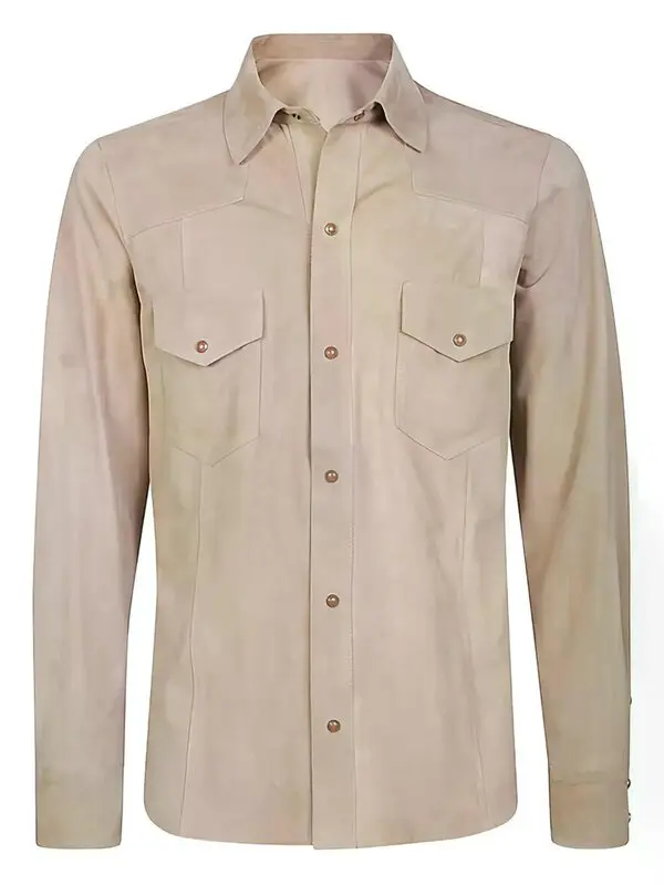 Eleventy Pocket Leather Shirt - Neutrals