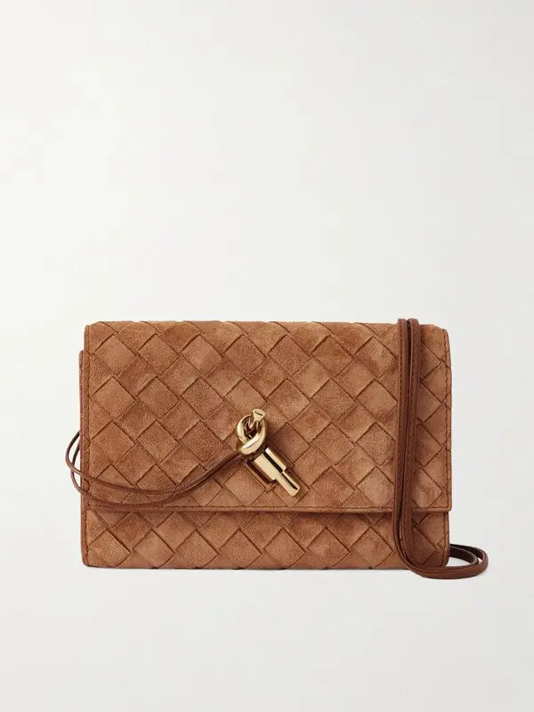 Bottega Veneta Small Andiamo Intrecciato Suede Shoulder Bag - Brown
