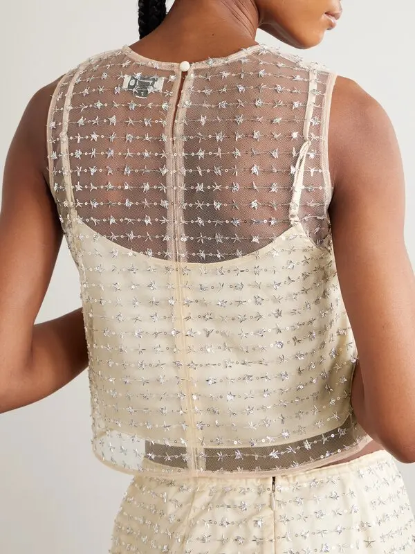 Staud Seraphina Embellished Tulle Cropped Top