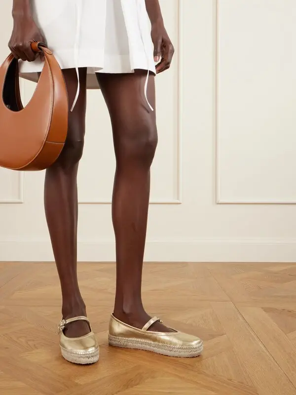 GIANVITO ROSSI Elda Metallic Leather Espadrille Mary Jane Flats - Gold