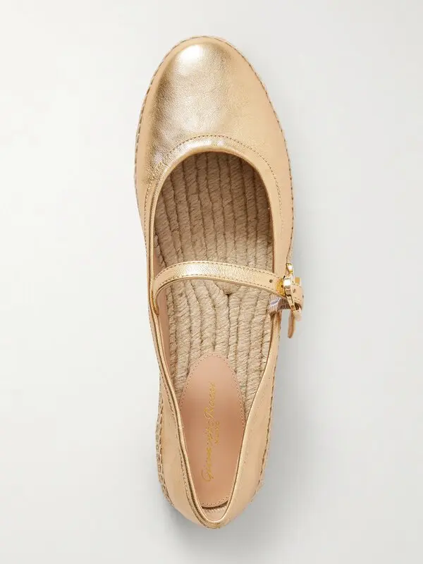 GIANVITO ROSSI Elda Metallic Leather Espadrille Mary Jane Flats - Gold
