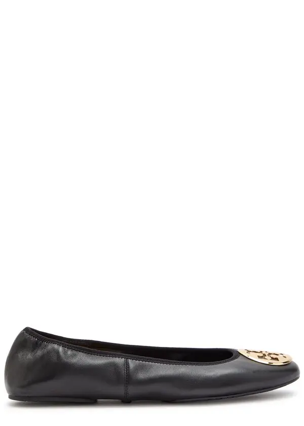 Tory Burch Reva Travel Logo Leather Ballet Flats