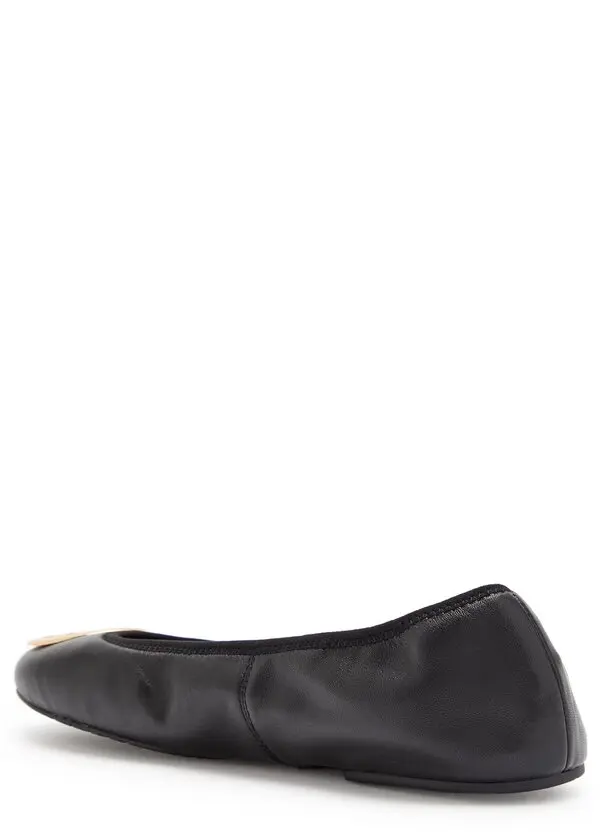 Tory Burch Reva Travel Logo Leather Ballet Flats