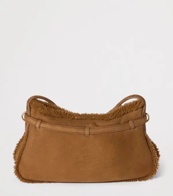 Miu Miu Suede Shearling Shoulder Bag - Brown